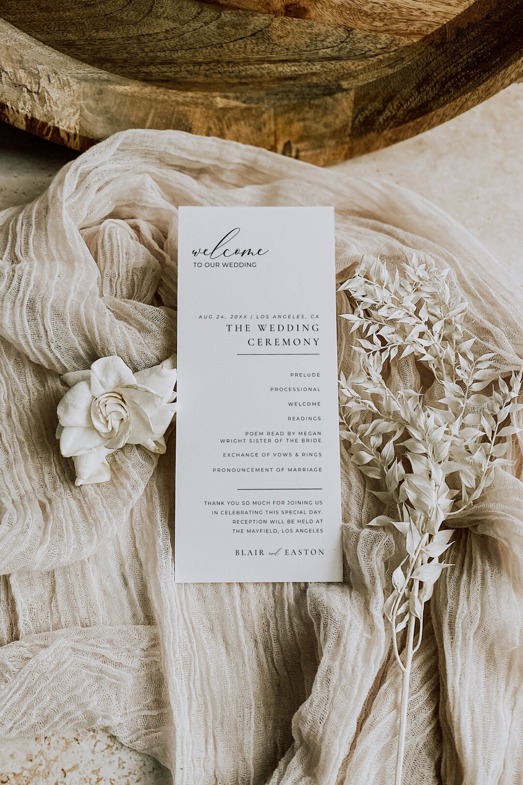 Simple Wedding Program Menu Single Page, Minimal Ceremony Program ...