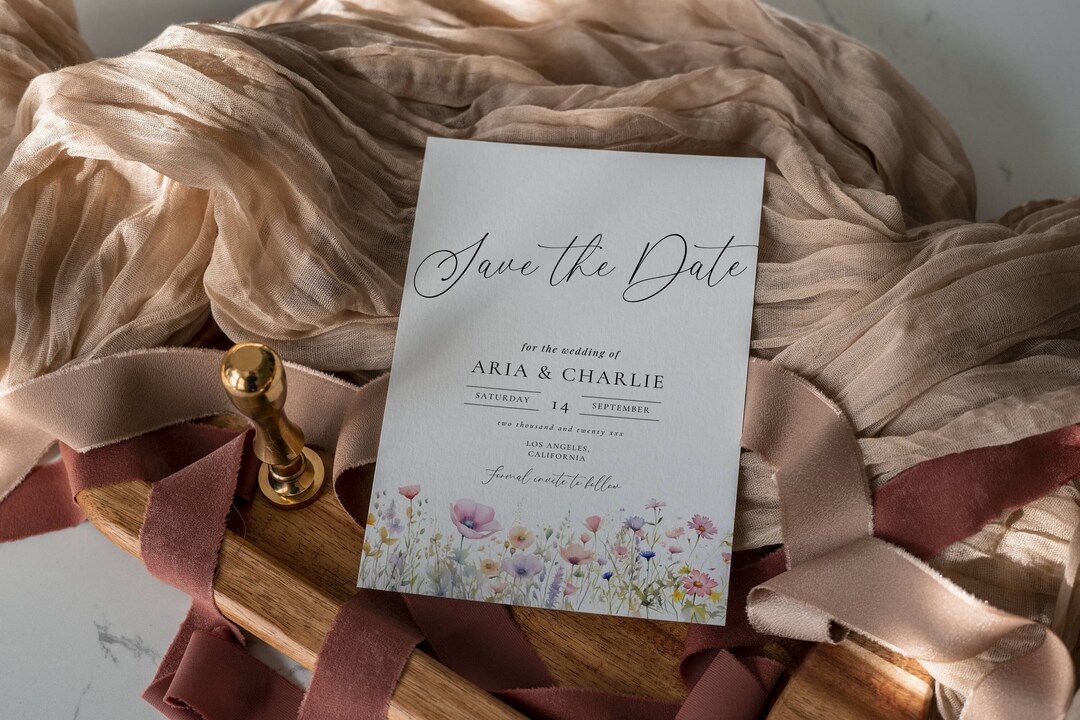 Wildflower Save the Date Invitation Digital, Spring Flowers Save the ...