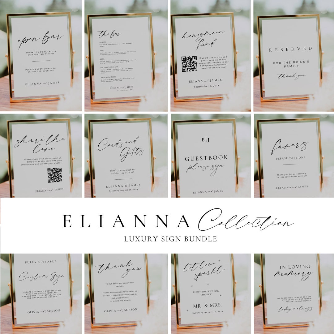 Elegant Wedding Signage Bundle Canva, Modern Reception Sign Template ...