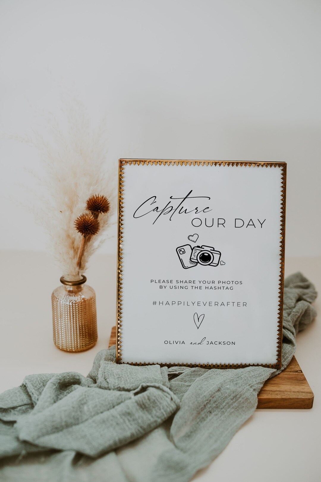Minimal Wedding Photo Hashtag Sign, Capture Our Day Sign Template ...