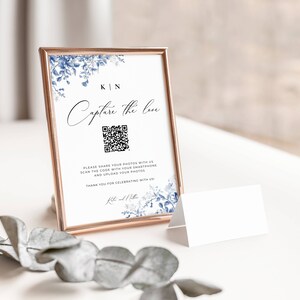 QR Code for Wedding Photo Album, Toile Capture the Love Sign, Blue ...