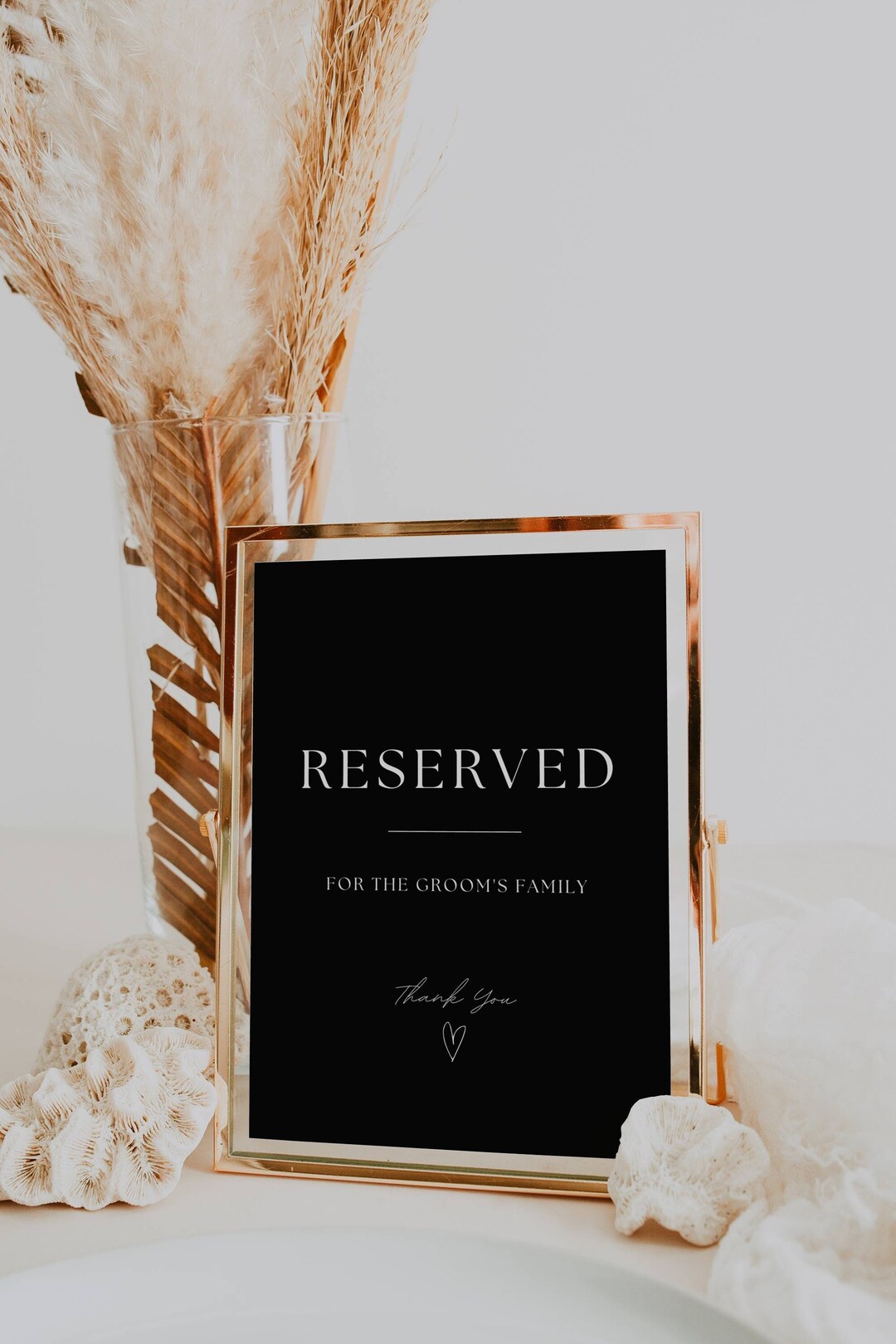 Monochrome Wedding Reserved Sign Template, Black Reserved Chair Sign ...