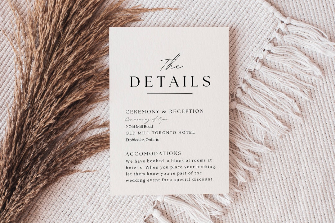 Classic Wedding Details Card Template | Printable Enclosure Card Modern ...