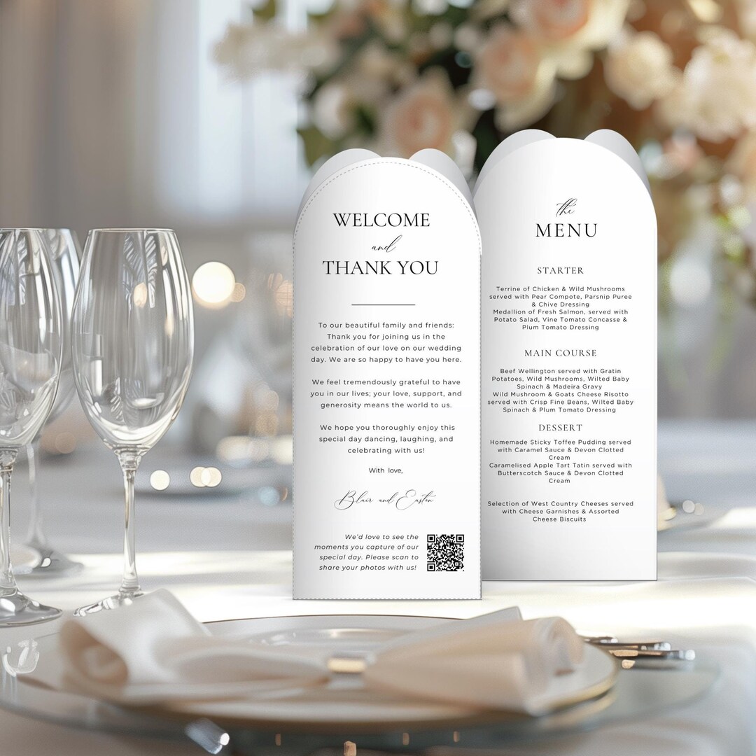 Trifold Wedding Menu, Triangle Table Number Stand, Dinner Menu Brochure ...