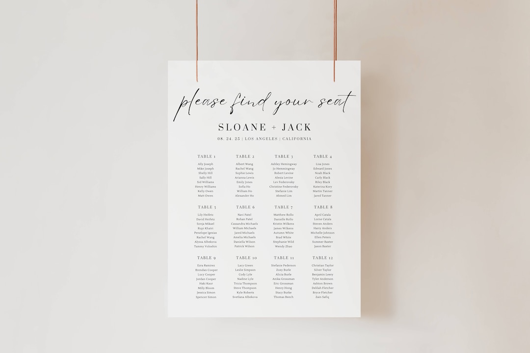 Custom Seating Chart Modern, Minimal Wedding Seating Plan Template ...