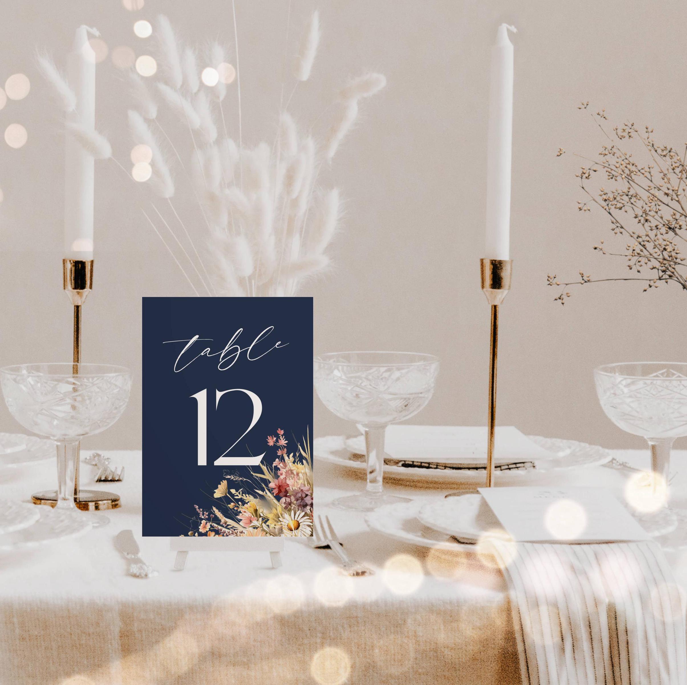 Table Numbers Navy, Wildflower Table Number Signs, Floral Wedding Table ...