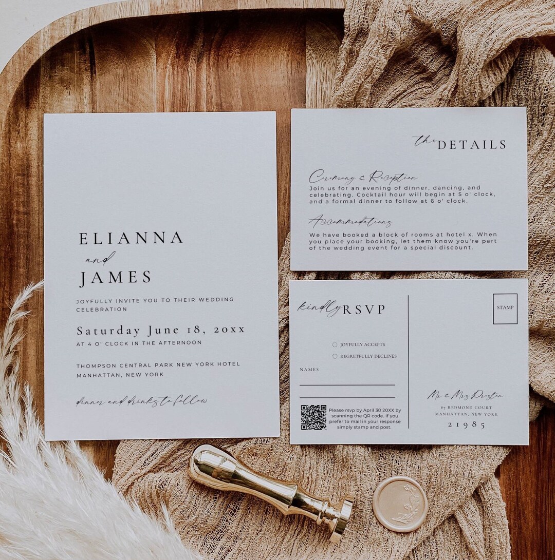 Minimal Wedding Invitation Suite Template Canva, Modern Wedding Invite ...