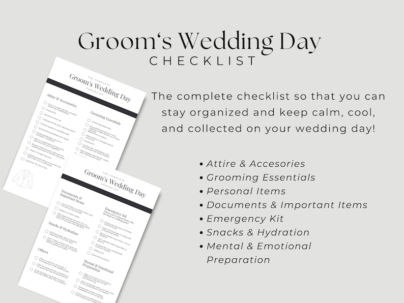 Grooms Wedding Day Checklist, Day of Wedding Planning Checklist, Groom ...