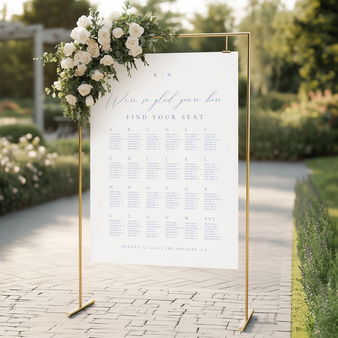 Light Blue Wedding Seating Chart Template, Alphabetical Seating Plan ...