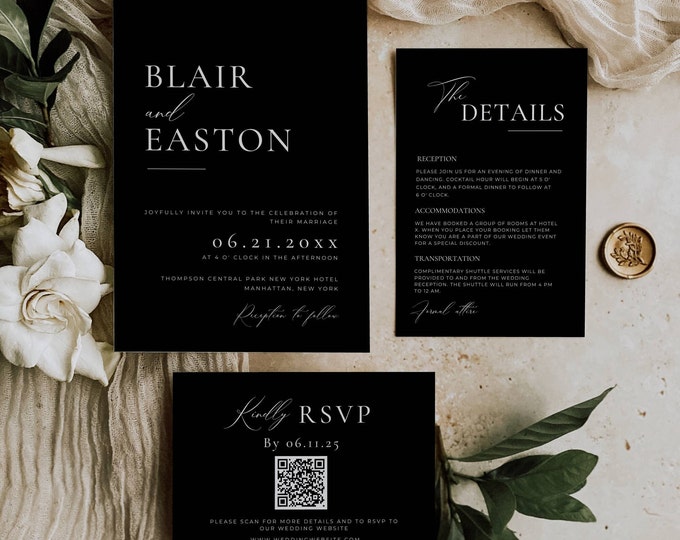 Wedding Invitation, Black & White Invitation Set, Wedding Save the Date ...