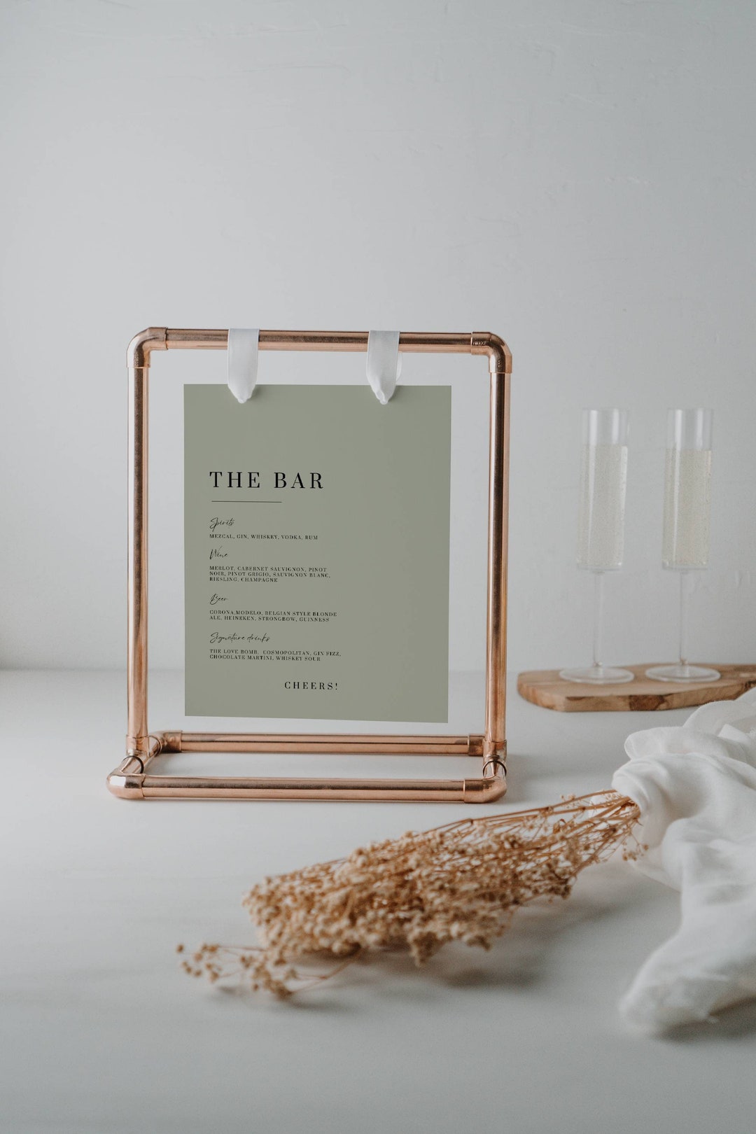 Wedding Bar Sign Sage, Editable Drink Menu Template, Sage Green ...