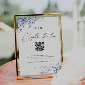 QR Code for Wedding Photo Album, Toile Capture the Love Sign, Blue ...