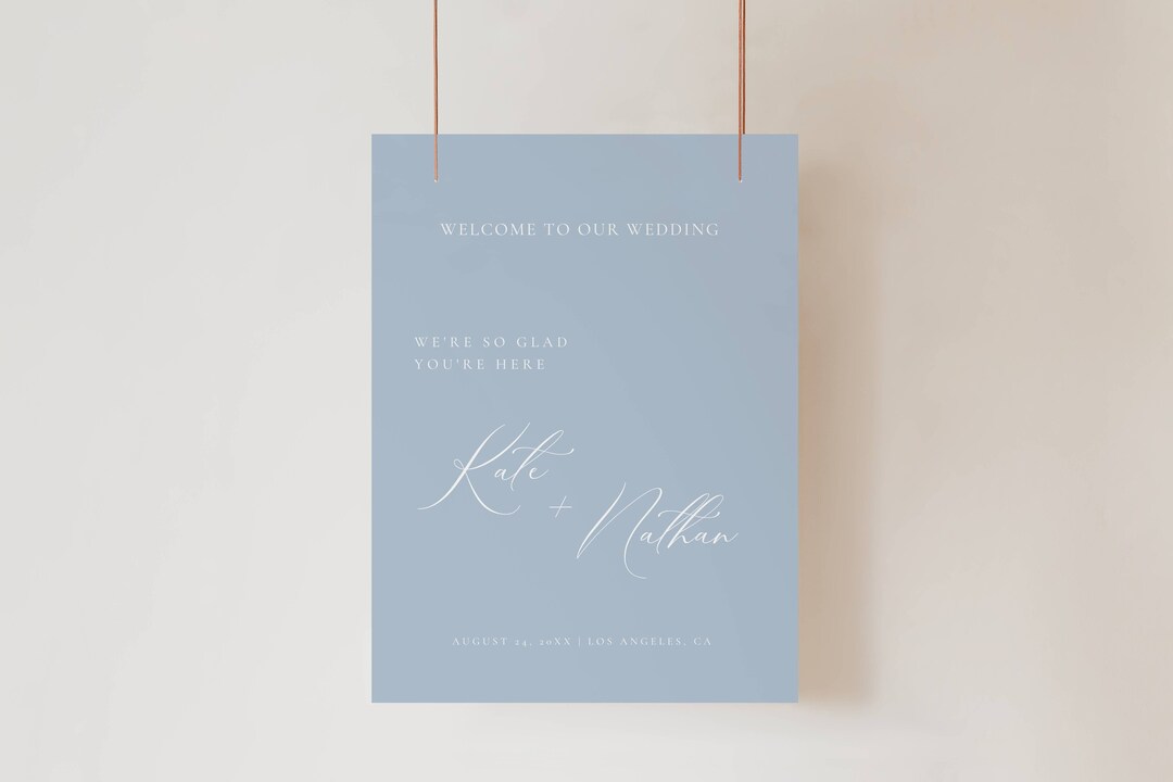 Dusty Blue Welcome Sign Template, Welcome to the Wedding Sign Light ...