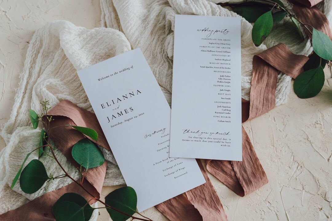Elegant Wedding Ceremony Program Canva Template, Minimal Order of ...