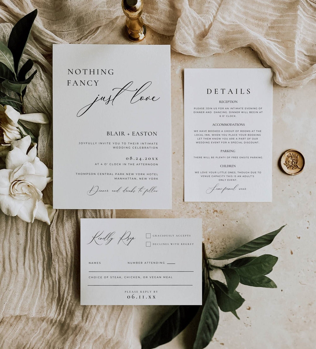 Intimate Wedding Invitation Set Template, Nothing Fancy Just Love ...