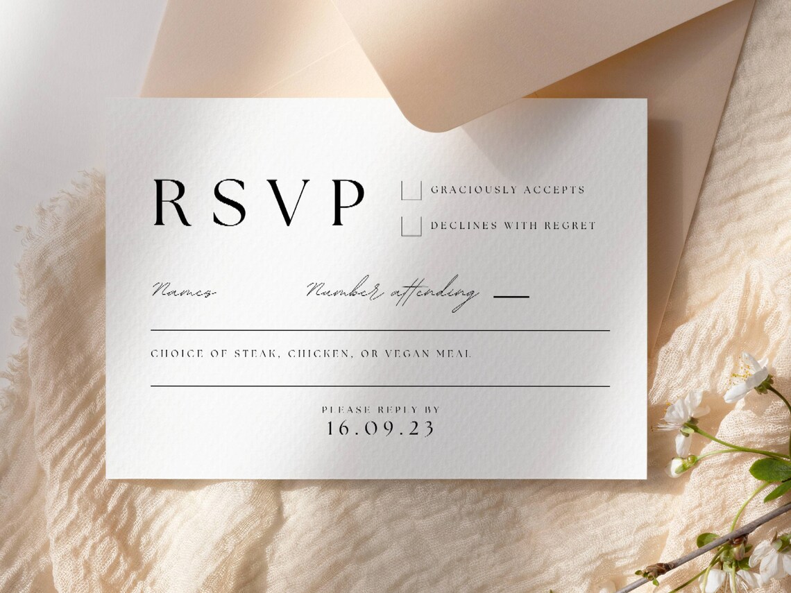 Wedding RSVP Card Template | Modern Wedding RSVP Insert Cards | Classic ...