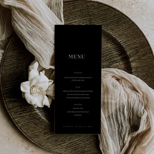 Modern Black Wedding Dinner Menu, Black and White Table Menu Card ...
