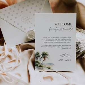 Palm Tree Welcome Bag Note, Tropical Destination Wedding Welcome Letter ...