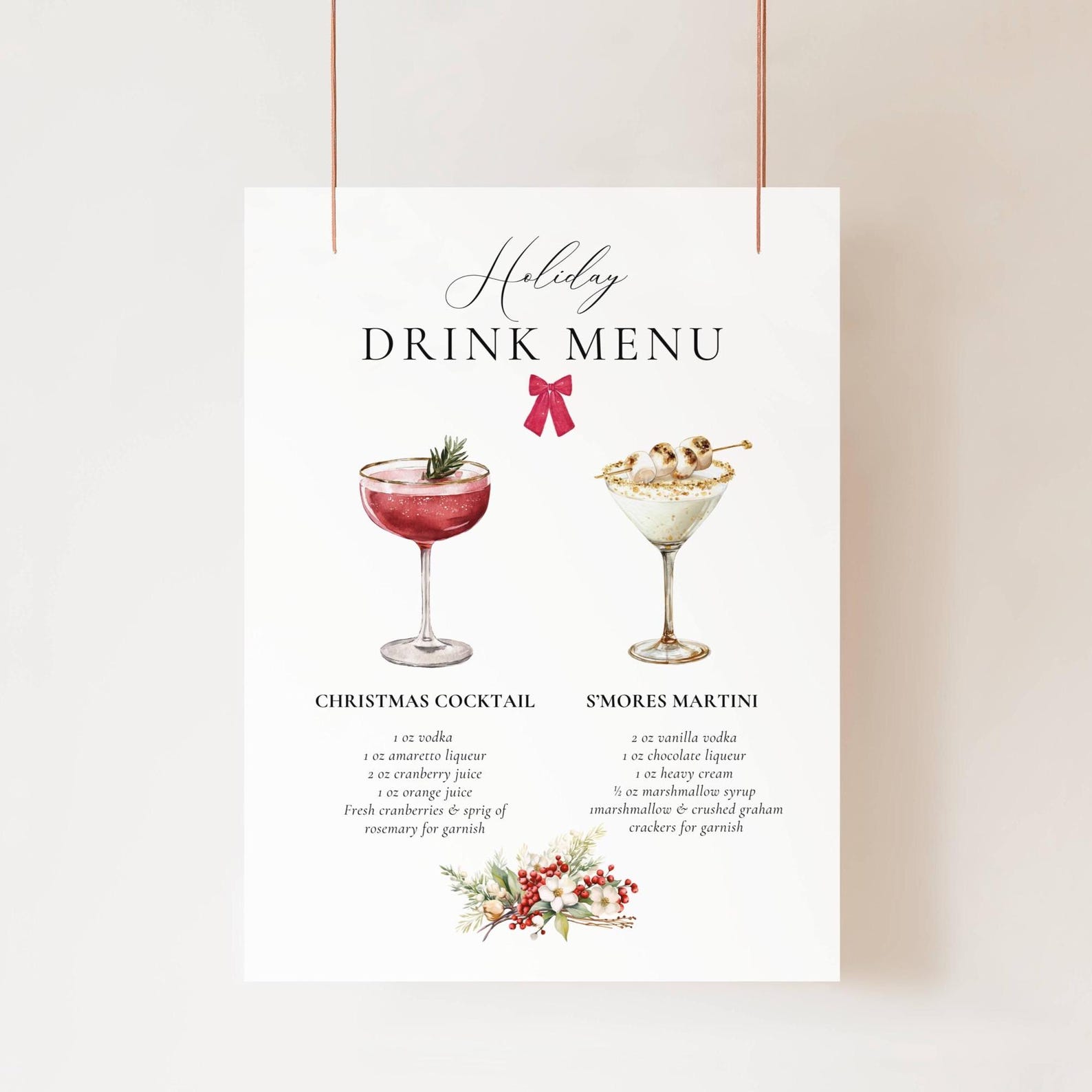 Holiday Drink Sign Poster, Christmas Bar Menu Template, His and Hers ...