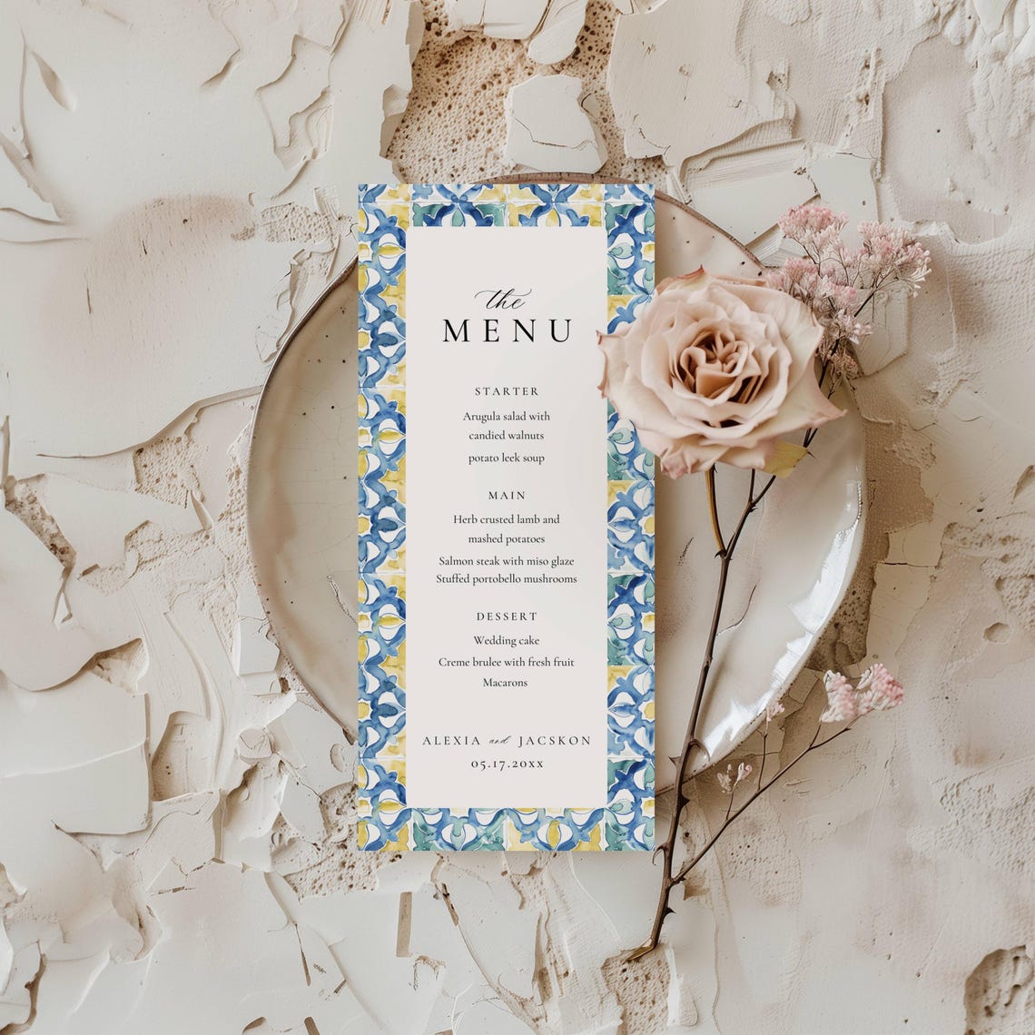 Mediterranean Wedding Menu, Lemon Wedding Menu Cards, Destination ...