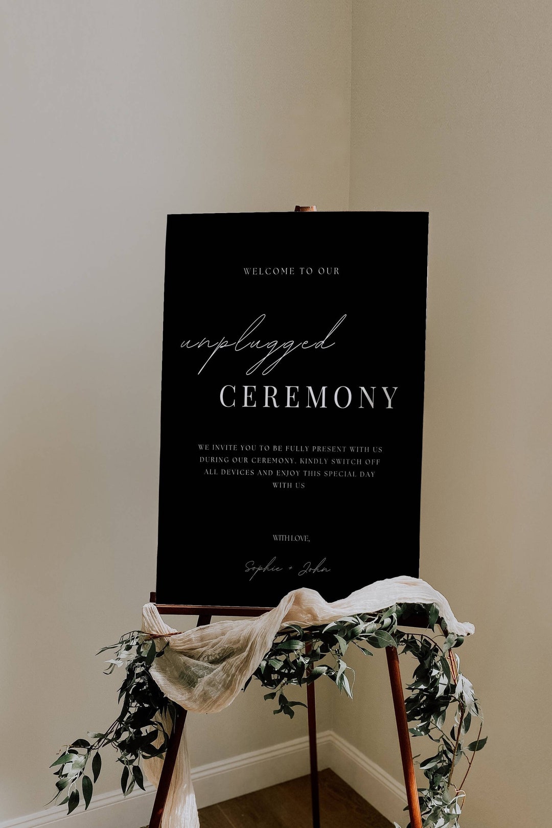 Black Unplugged Ceremony Sign Template, Welcome to Our Unplugged ...
