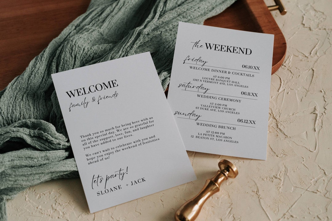 Minimal Wedding Weekend Itinerary Template, Welcome Letter and ...