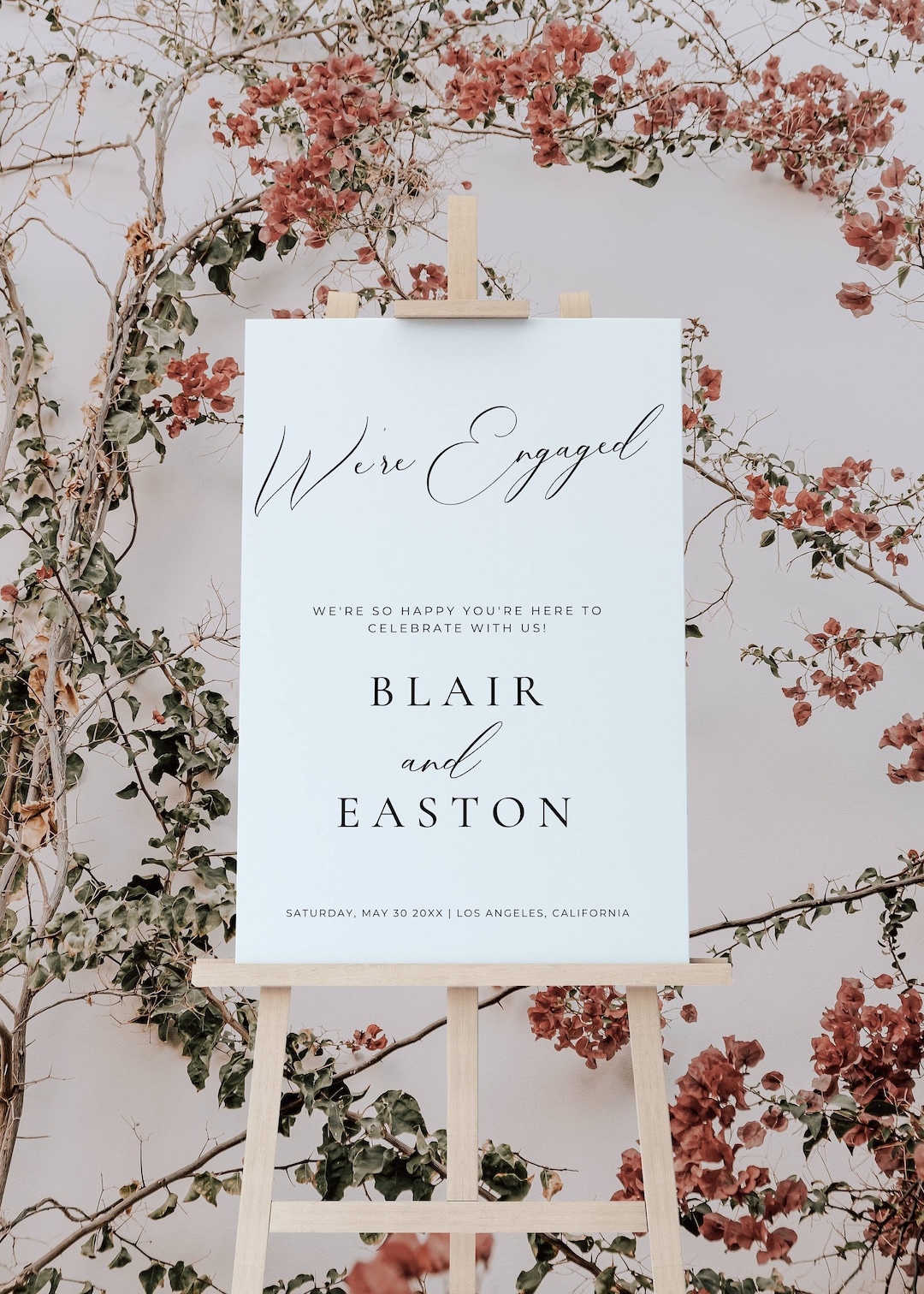 Minimal We're Engaged Sign Template, Elegant Engagement Party Welcome ...