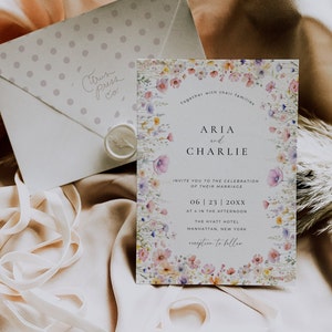Wildflower Border Wedding Invitation Canva, Minimal Floral Invitation ...