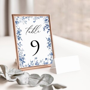 Blue Toile Table Number Template, French Blue Wedding Table Numbers ...