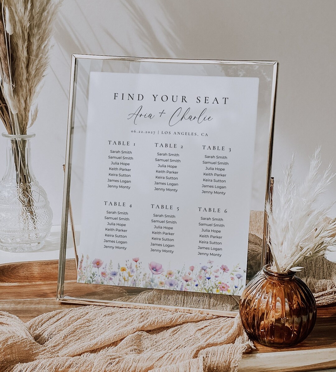 Wildflower Small Wedding Seating Plan Table Sign Template, Intimate ...