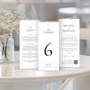 Trifold Wedding Menu, Triangle Table Number Stand, Dinner Menu Brochure ...