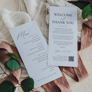 Thank You and Menu Card, Elegant Wedding Dinner Menu Template, Thank ...