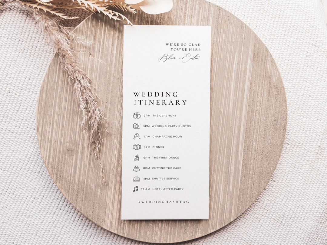 Minimalist Wedding Itinerary Template, Reception Itinerary With Icons ...