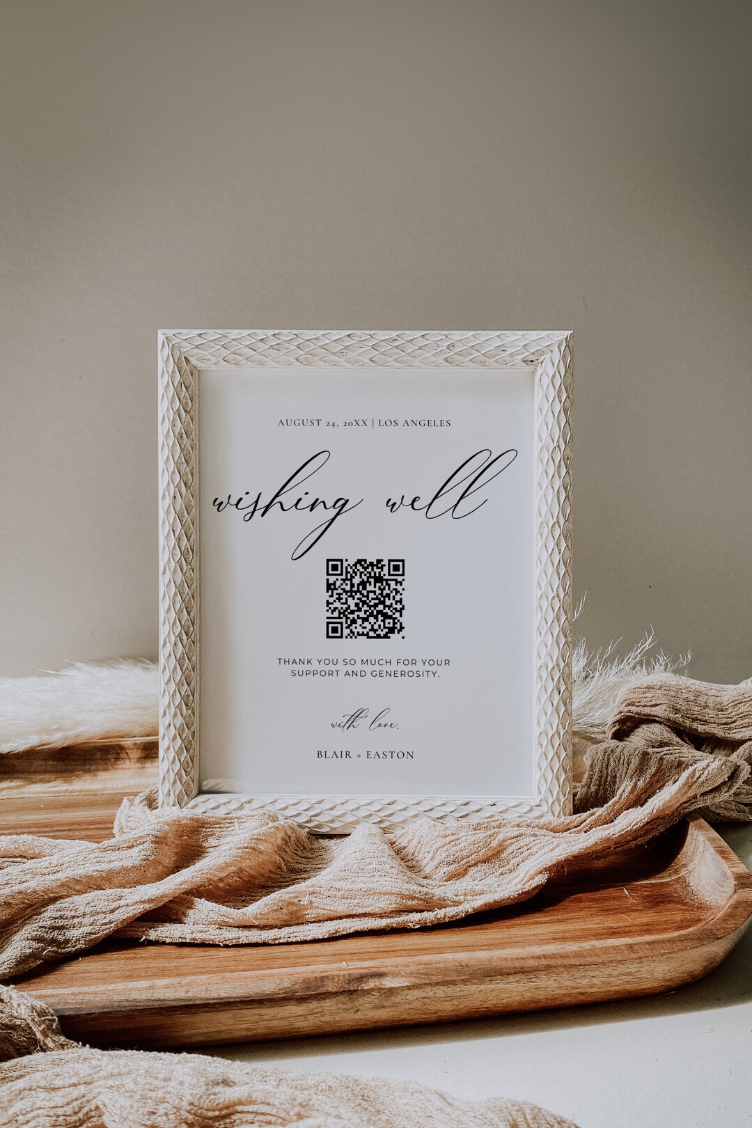 Wishing Well Sign Wedding Template, Modern Wishing Well Qr Code Sign ...