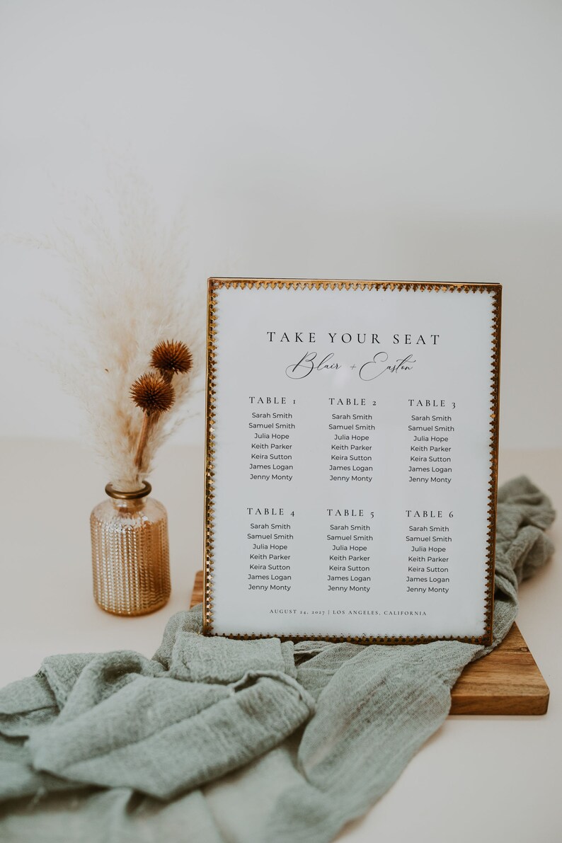 Small Wedding Seating Plan Template Portrait, Intimate Reception ...