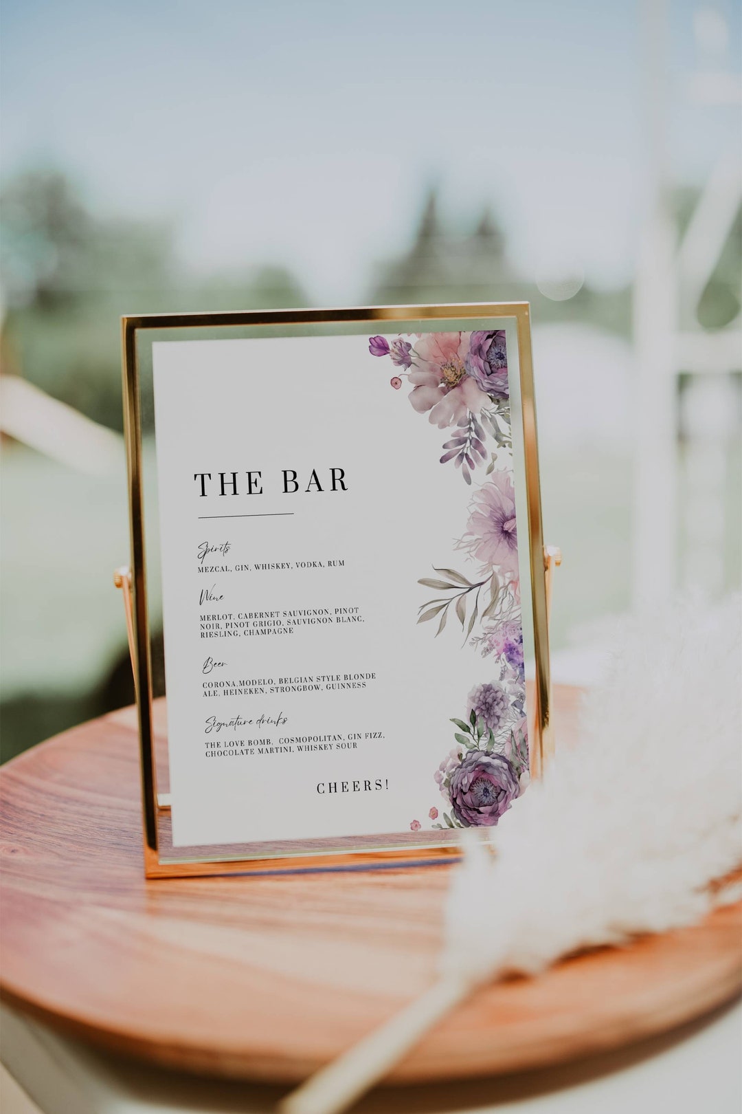 Lilac Floral Bar Menu Sign, Lavender Wedding Bar Menu Template ...