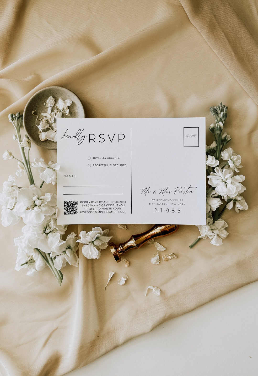 Modern Qr Code Rsvp Postcard Template Calligraphy Rsvp Card - Etsy