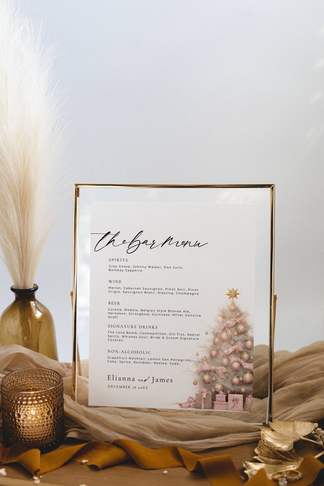 Plantilla de letrero del menú del bar de bodas navideñas, descarga del ...