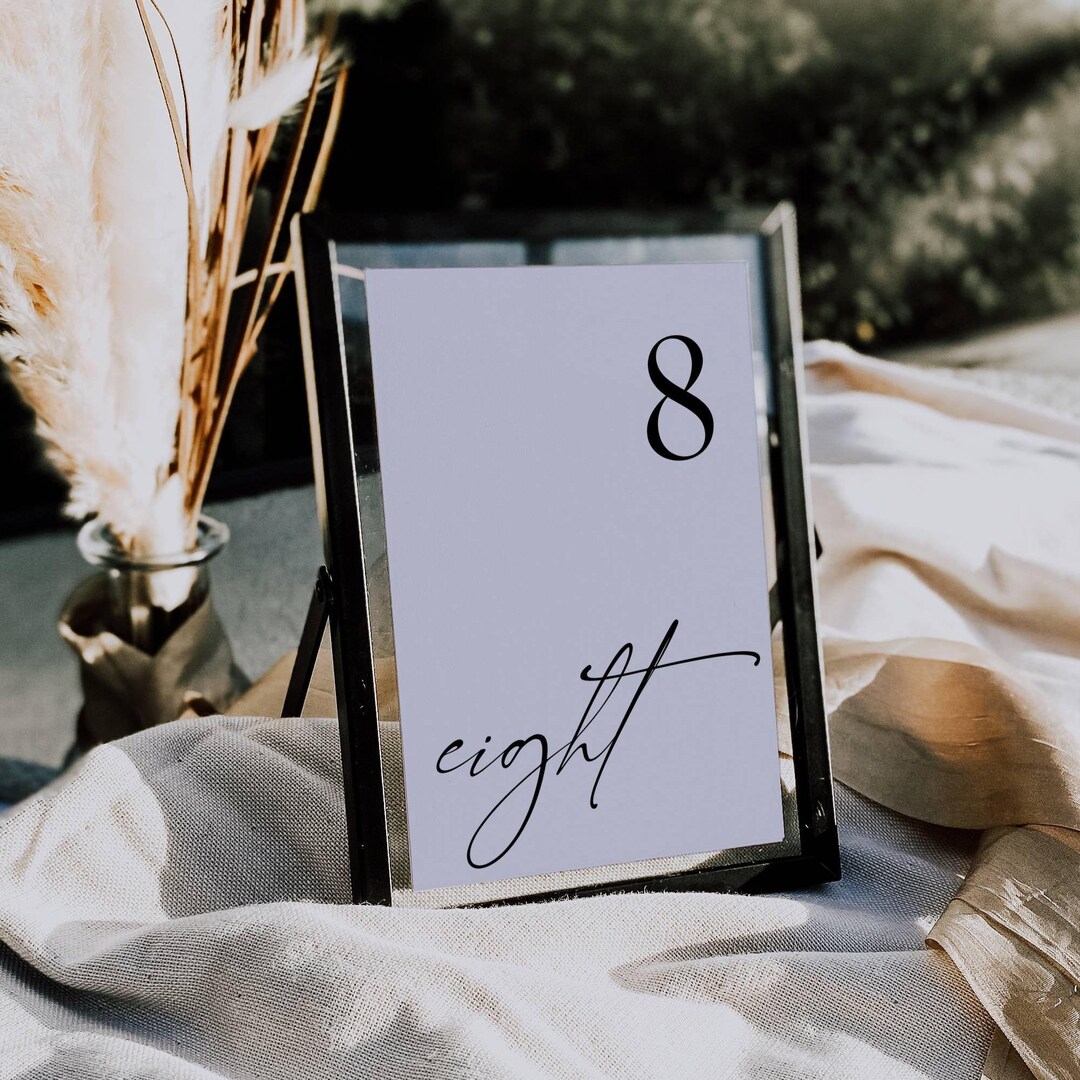 Periwinkle Table Number TEMPLATE, Modern Calligraphy Wedding Table ...