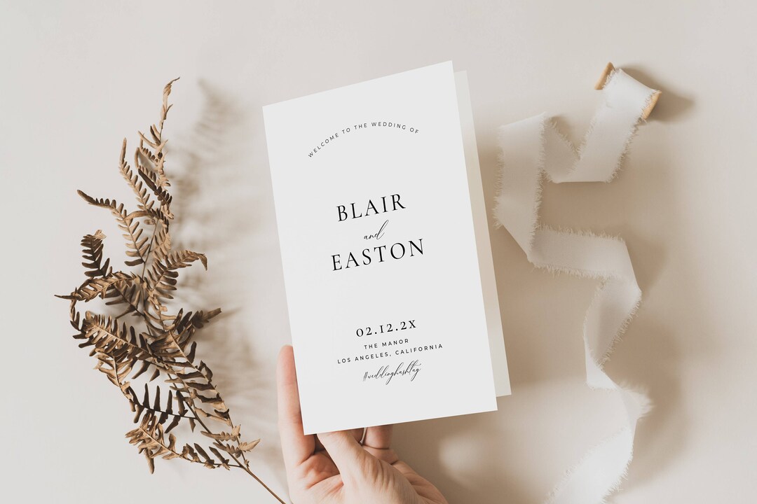Minimal Bi Fold Wedding Program Template, Printable Order of Service ...