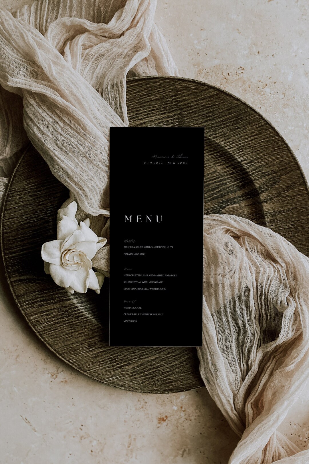 Modern Script Black Wedding Dinner Menu | Black and White Menu Template ...