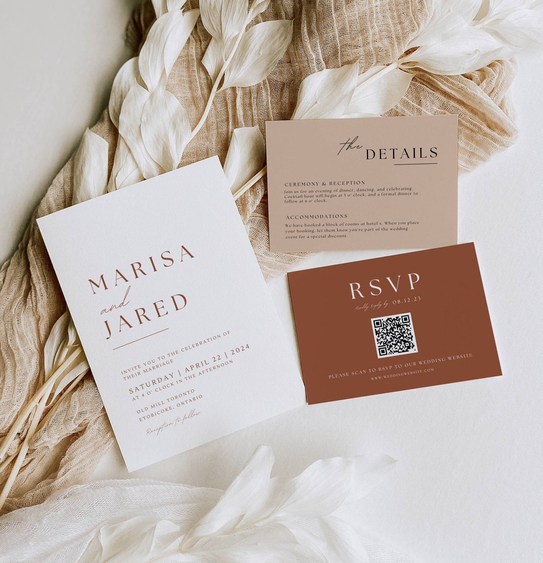 Rust Wedding Invite Set Template, Terracotta Wedding Invitation Bundle ...