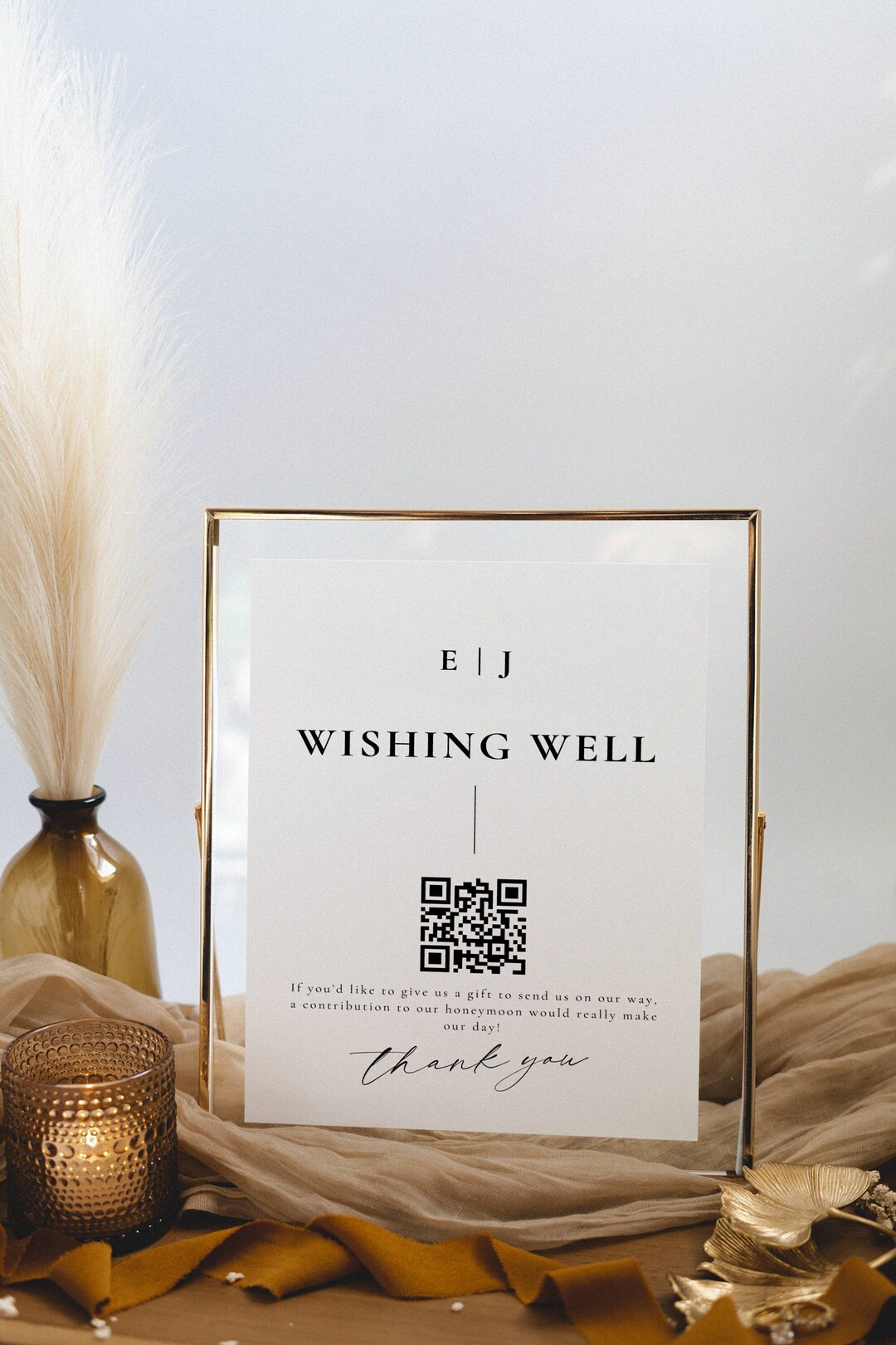 Qr Code Wedding Wishing Well Sign Template, Modern Honeymoon Fund Sign ...