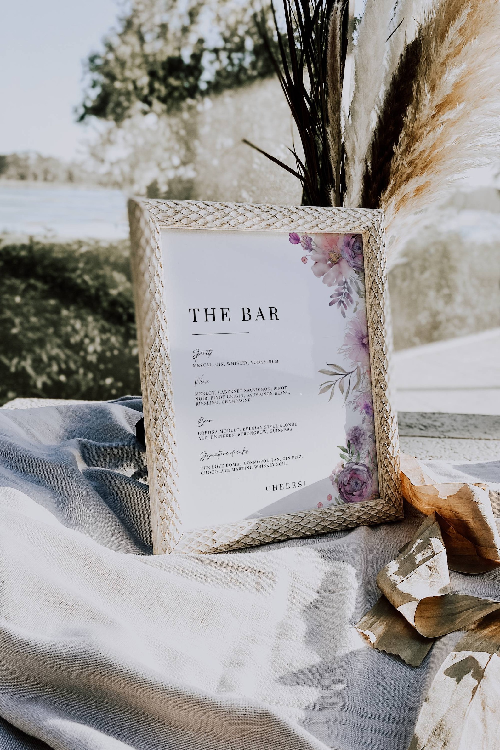 Lilac Floral Bar Menu Sign, Lavender Wedding Bar Menu Template ...