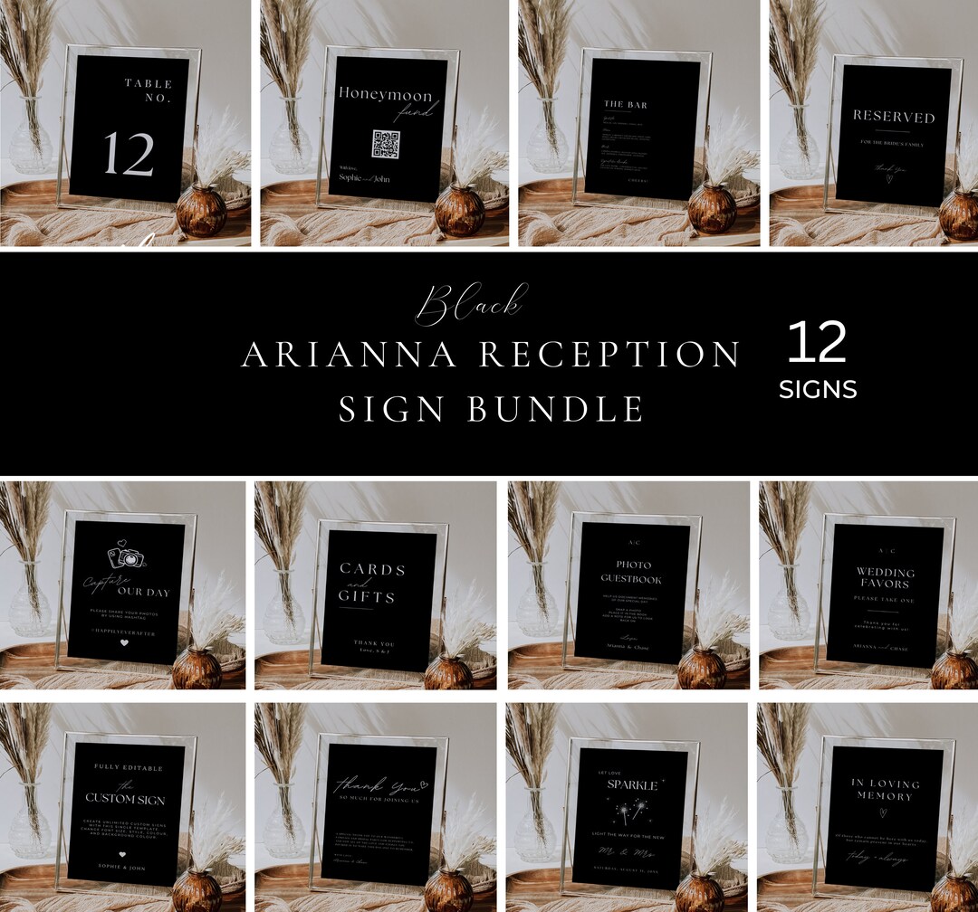 Black Wedding Sign Bundle Modern Reception Sign Package - Etsy