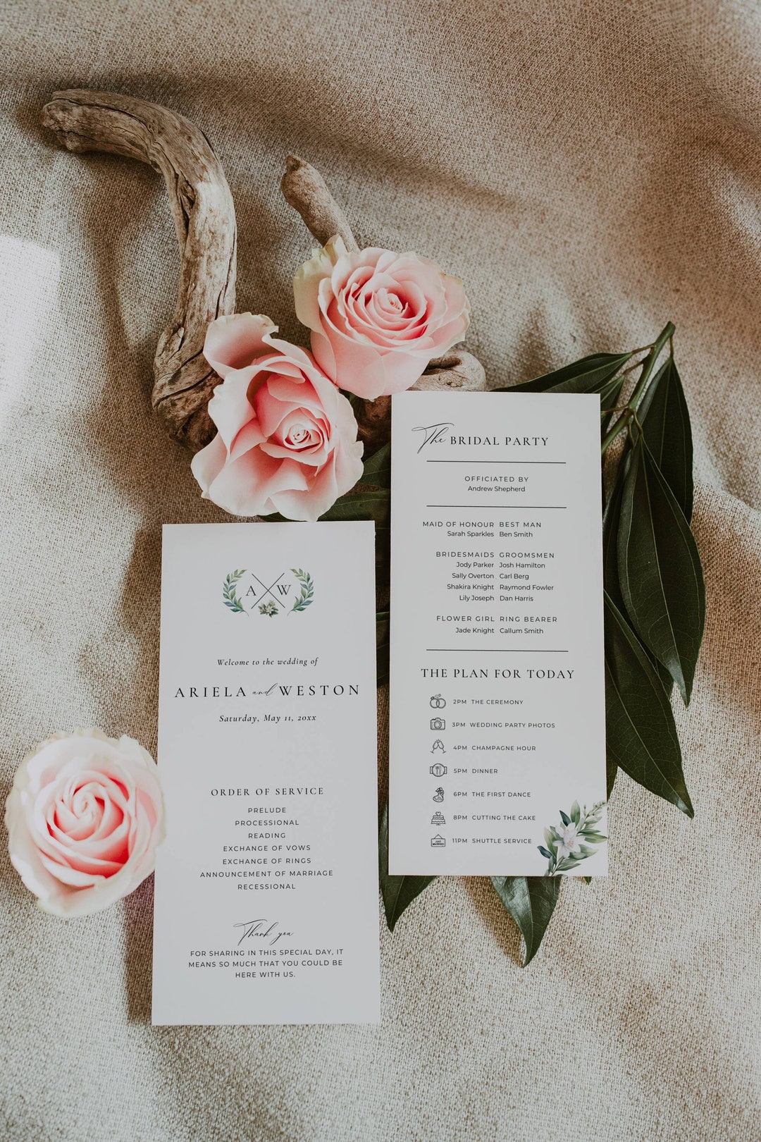 Monogram Wedding Program Template Botanical Crest Order of - Etsy