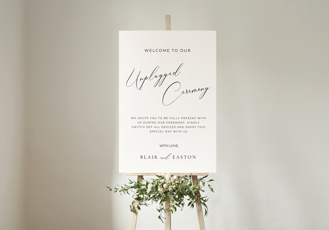 Elegant Unplugged Ceremony Sign Template, Welcome to Our Unplugged ...