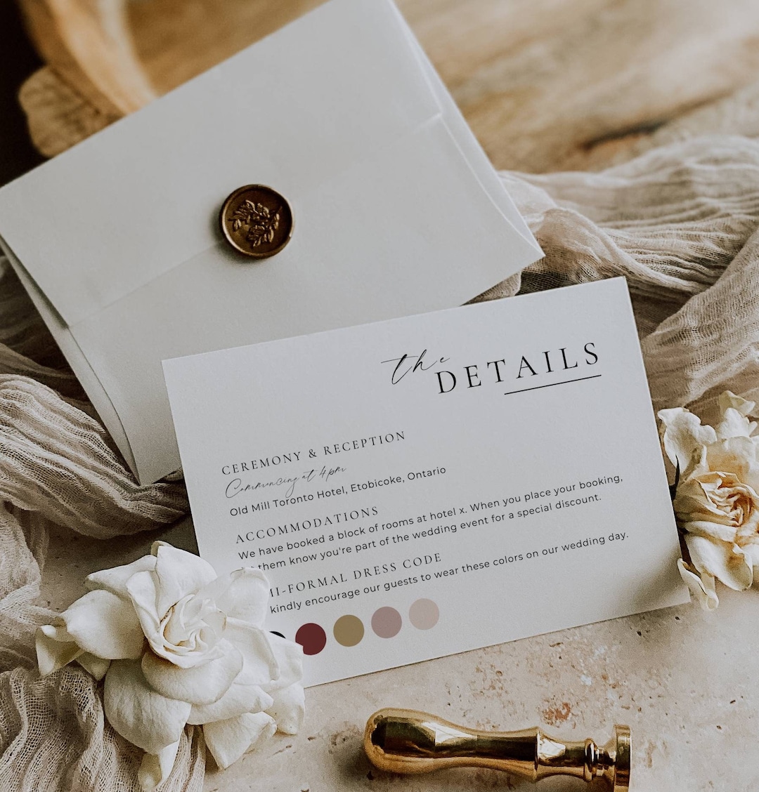 Color Palette Detail Card, Detail Card Wedding Attire, Guest Dress Code ...
