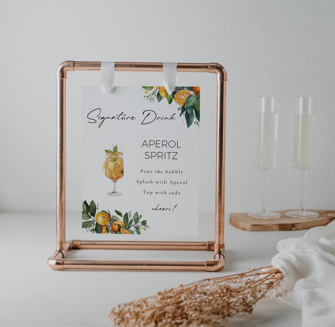 Aperol Spritz Sign, Signature Drink Sign Template, Bridal Shower Spritz ...