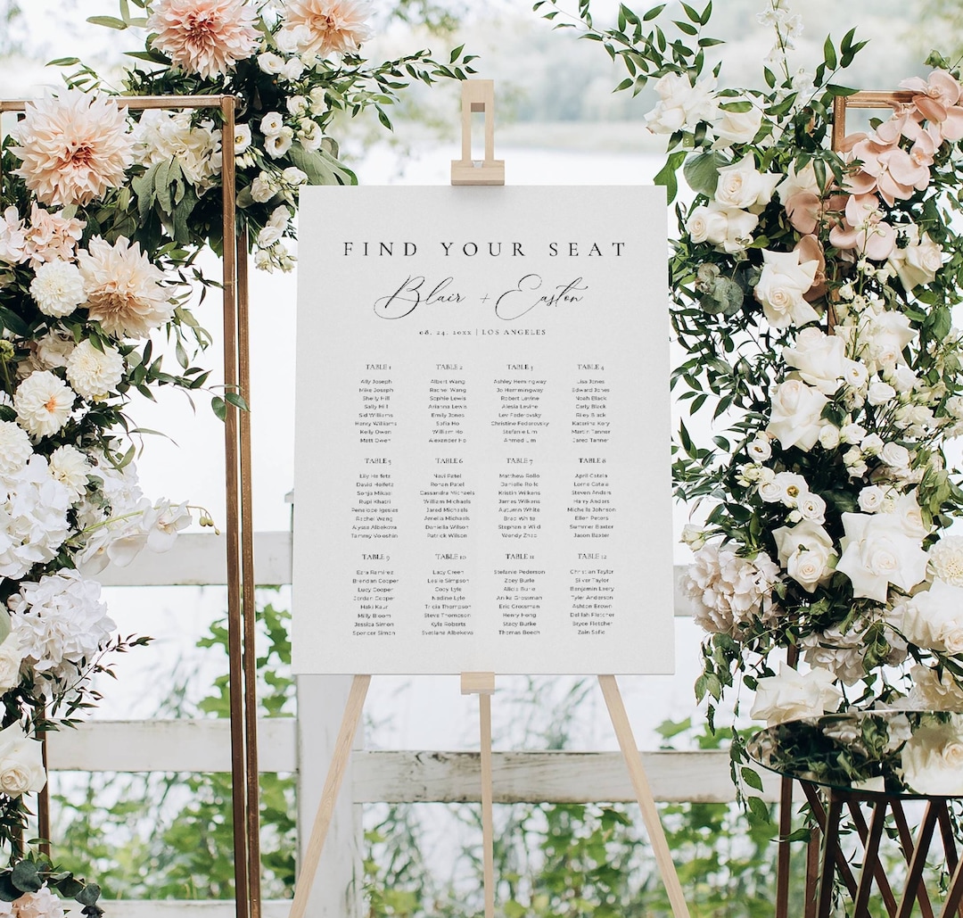 Wedding Seating Chart Template Downloadable, Elegant Wedding Seating ...